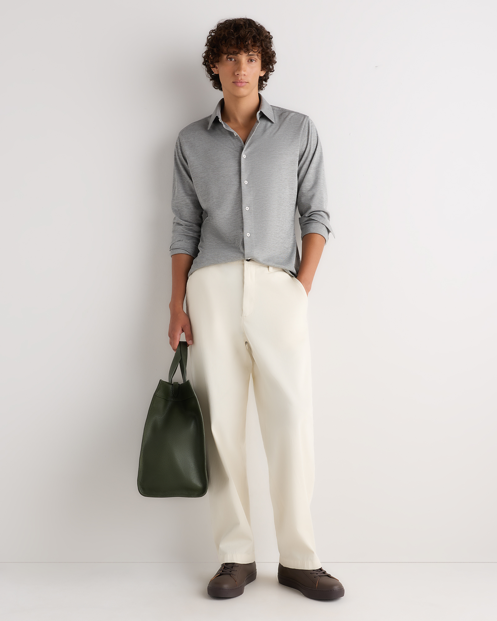 QUINCE Commuter Stretch Pique Long Sleeve Button Down